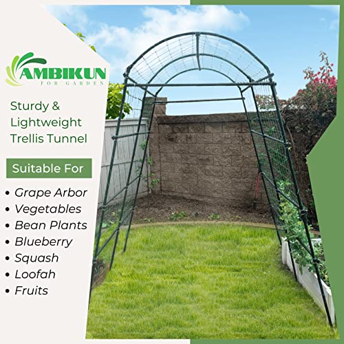 Ambikun Garden Trellis 82in Extra Tall Polyethylene-Coated Stainless Steel Trellis for Climbing Plants Outdoor Garden Climbing Arch | Garden Supplies with Mounting Clips and Nylon Net