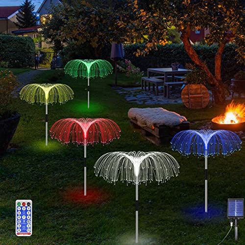 Forliver Outdoor Solar Garden Lawn Lights, Solar Jellyfish Light, Waterproof Decorative Beautiful Flower Lights Landscape Pathway Patio Yard Walkway Holiday Christmas Decoration 5 Pcs