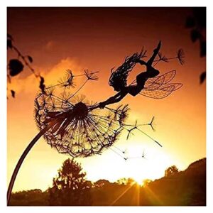 xxdong lxrzls garden miniature sculpture dancing fairy statue mythical steel wires fairy garden dandelion figurine fairies pixies yard decor (color : f)