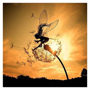 XXDONG LXRZLS Garden Miniature Sculpture Dancing Fairy Statue Mythical Steel Wires Fairy Garden Dandelion Figurine Fairies Pixies Yard Decor (Color : F)