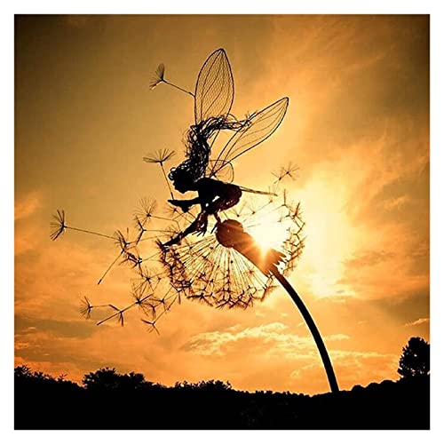 XXDONG LXRZLS Garden Miniature Sculpture Dancing Fairy Statue Mythical Steel Wires Fairy Garden Dandelion Figurine Fairies Pixies Yard Decor (Color : F)