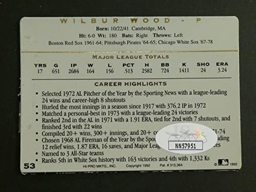 Wilbur Wood Signed Baseball Card with JSA COA