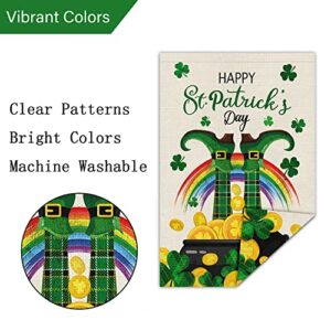 Spring St. Patrick's Day Garden Flag 12x18 Double Sided, Burlap Small Lucky Leprechauns Shamrock Welcome Yard Flag Banner Gold Coin Pot Rainbow Clover Sign for Home Outside Outdoor Decor (ONLY FLAG)