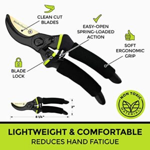 Mueller Soft Grip Garden Pruning Shears, Heavy Duty Pro Series Garden Clippers, Bypass Pruners, Durable Hardened Titanium Blades, 1.2" Cutting Diameter, Blade Lock