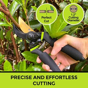 Mueller Soft Grip Garden Pruning Shears, Heavy Duty Pro Series Garden Clippers, Bypass Pruners, Durable Hardened Titanium Blades, 1.2" Cutting Diameter, Blade Lock