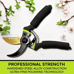 Mueller Soft Grip Garden Pruning Shears, Heavy Duty Pro Series Garden Clippers, Bypass Pruners, Durable Hardened Titanium Blades, 1.2" Cutting Diameter, Blade Lock