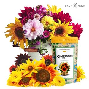 Sunflower Seeds for Planting Outside | 8 Variety Pack | Perennial Flower Seed for Your Sunflower Garden - Plant Mexican, Lemon Queen, Autumn Beauty | Dwarfs: Sunspot, Velvet Queen & More