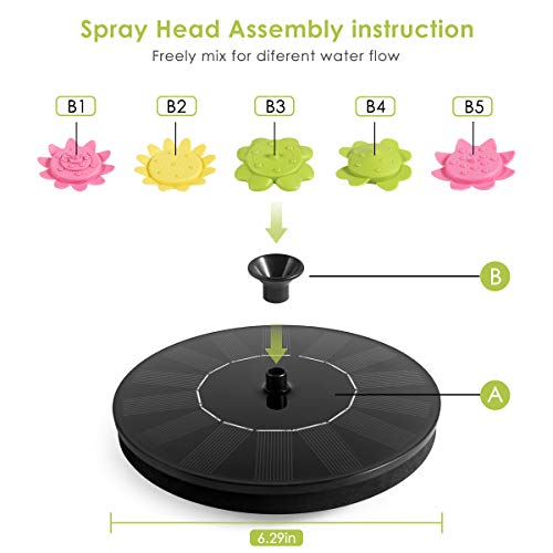 Solar Fountain Pump, 1.4W Solar Powered Fountain Pump with 5 Easy Install Nozzles, Solar Bird Bath Fountain Pump for Pond, Pool, Fish Tank, Aquarium and Garden