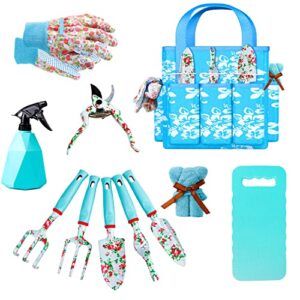 gardening tools set wanchi 11 piece heavy duty floral garden tool set gardening gifts for women men birthday rust-proof aluminum gardening hand tools gardening kit with storage tote bag organizer.