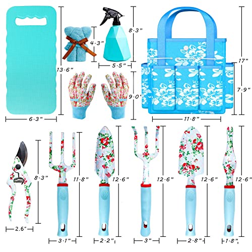 Gardening Tools Set WANCHI 11 Piece Heavy Duty Floral Garden Tool Set Gardening Gifts for Women Men Birthday Rust-Proof Aluminum Gardening Hand Tools Gardening Kit with Storage Tote Bag Organizer.