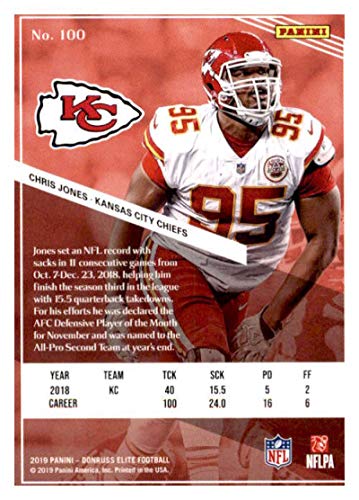 2019 Panini Elite #100 Chris Jones NM-MT Kansas City Chiefs Officially Licensed NFL Football Trading Card