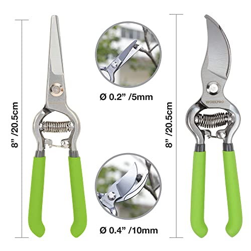 WORKPRO 2-Piece Pruning Shears Set, Drop Forged 8" Bypass Garden Shears and 8'' Handing Pruner with Steel Straight Blade