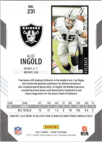 2021 Score #231 Alec Ingold Las Vegas Raiders NFL Football Trading Card