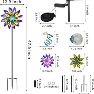 Peacock Solar Wind Spinner Garden Yard Decor, Outdoor Decorative Metal Wind Sculpture with Cracked Glass Ball, Waterproof Art Windmill Landscape Stake Light for Lawn Patio Pathway Yard Courtyard Decor