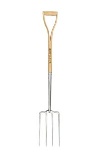 berry&bird garden digging fork, 37.4″ stainless steel garden spading fork with d-grip handle, 4-tine heavy duty long handled pitchfork with ash wood handle for digging, planting, aerating, cultivating