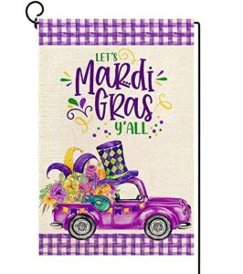 baccessor mardi gras y’all garden flag double sided buffalo plaid mask truck fleur de lis masquerade party small burlap flag spring outdoor yard lawn decoration 12.5 x 18 inch