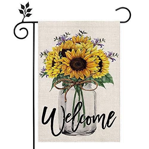 CROWNED BEAUTY Summer Sunflower Garden Flag 12×18 Inch Double Sided for Outside Mason Jar Welcome Seasonal Yard Flag