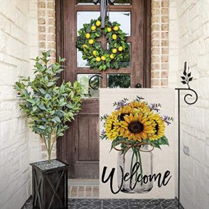 CROWNED BEAUTY Summer Sunflower Garden Flag 12×18 Inch Double Sided for Outside Mason Jar Welcome Seasonal Yard Flag