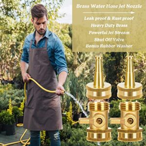 SHOWNEW High Pressure Hose Nozzle, Solid Brass Water Hose Jet Nozzle Sprayer Sweeper with Hose Shut Off Valve, Heavy Duty 3/4" GHT Jet Nozzles for Garden Hose - 2 Set