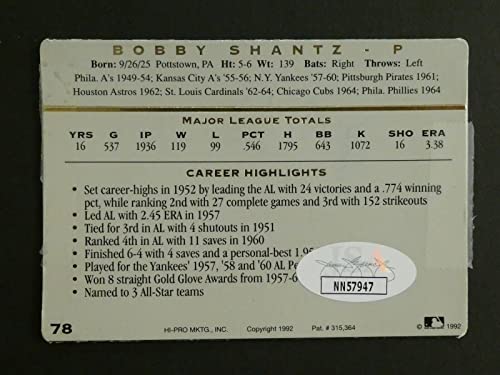 Bobby Shantz Signed Baseball Card with JSA COA