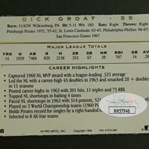 Dick Groat Signed Baseball Card with JSA COA