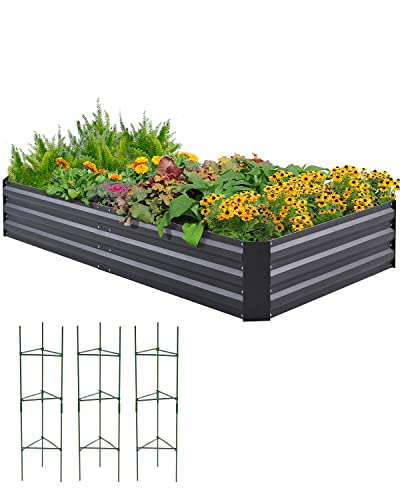 Quictent Galvanized Raised Garden Bed 6x3x1ft Thickened Metal Planter Box Hold 18cft Soil for Vegetables Corner Protector Bottomless Flowers Herbs Backyard Patio Tomato Cage Weed Barrier Included