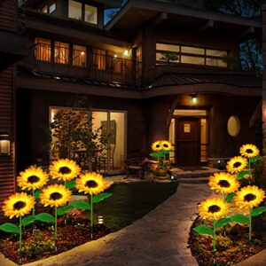 Solar Garden Lights Outdoor, 6 Pack Sunflower Lights 20 Hours Working Time with Remote, 8 Modes Garden Decor Waterproof Decorative Garden Stakes Christmas Gift for Grave Patio Yard Pathway Wedding