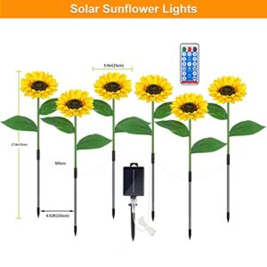 Solar Garden Lights Outdoor, 6 Pack Sunflower Lights 20 Hours Working Time with Remote, 8 Modes Garden Decor Waterproof Decorative Garden Stakes Christmas Gift for Grave Patio Yard Pathway Wedding