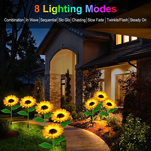 Solar Garden Lights Outdoor, 6 Pack Sunflower Lights 20 Hours Working Time with Remote, 8 Modes Garden Decor Waterproof Decorative Garden Stakes Christmas Gift for Grave Patio Yard Pathway Wedding