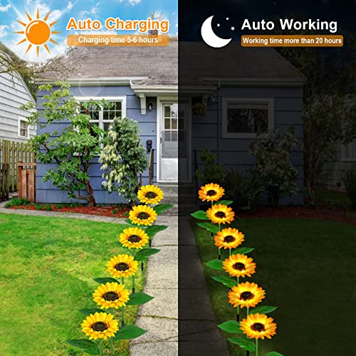 Solar Garden Lights Outdoor, 6 Pack Sunflower Lights 20 Hours Working Time with Remote, 8 Modes Garden Decor Waterproof Decorative Garden Stakes Christmas Gift for Grave Patio Yard Pathway Wedding