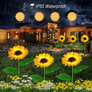 Solar Garden Lights Outdoor, 6 Pack Sunflower Lights 20 Hours Working Time with Remote, 8 Modes Garden Decor Waterproof Decorative Garden Stakes Christmas Gift for Grave Patio Yard Pathway Wedding