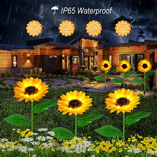 Solar Garden Lights Outdoor, 6 Pack Sunflower Lights 20 Hours Working Time with Remote, 8 Modes Garden Decor Waterproof Decorative Garden Stakes Christmas Gift for Grave Patio Yard Pathway Wedding