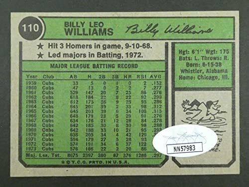 Billy Williams Signed Baseball Card with JSA COA