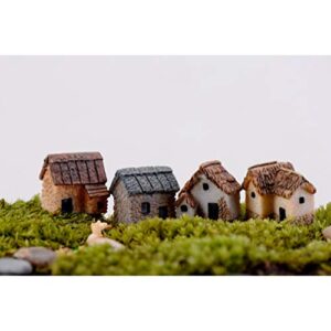 garneck 4pcs miniature gardening landscape micro village stone houses thumbnail house thatched huts diy bonsai terrarium crafts desk ornaments for fairy garden decoration(random style)