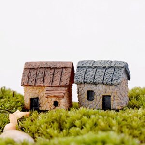 Garneck 4pcs Miniature Gardening Landscape Micro Village Stone Houses Thumbnail House Thatched Huts DIY Bonsai Terrarium Crafts Desk Ornaments for Fairy Garden Decoration(Random Style)