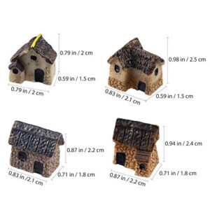 Garneck 4pcs Miniature Gardening Landscape Micro Village Stone Houses Thumbnail House Thatched Huts DIY Bonsai Terrarium Crafts Desk Ornaments for Fairy Garden Decoration(Random Style)