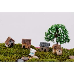 Garneck 4pcs Miniature Gardening Landscape Micro Village Stone Houses Thumbnail House Thatched Huts DIY Bonsai Terrarium Crafts Desk Ornaments for Fairy Garden Decoration(Random Style)