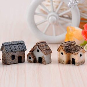 Garneck 4pcs Miniature Gardening Landscape Micro Village Stone Houses Thumbnail House Thatched Huts DIY Bonsai Terrarium Crafts Desk Ornaments for Fairy Garden Decoration(Random Style)