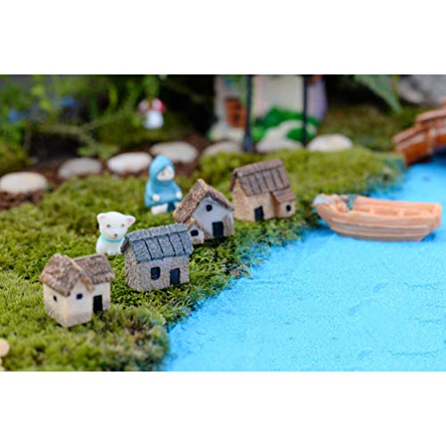 Garneck 4pcs Miniature Gardening Landscape Micro Village Stone Houses Thumbnail House Thatched Huts DIY Bonsai Terrarium Crafts Desk Ornaments for Fairy Garden Decoration(Random Style)