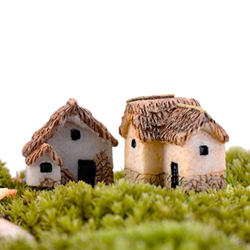 Garneck 4pcs Miniature Gardening Landscape Micro Village Stone Houses Thumbnail House Thatched Huts DIY Bonsai Terrarium Crafts Desk Ornaments for Fairy Garden Decoration(Random Style)