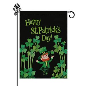 st patricks day garden flag shamrocks leprechaun vertical double sided burlap flag 12.5 x 18 inch happy st.patrick’s day spring holiday farmhouse outdoor yard decoration