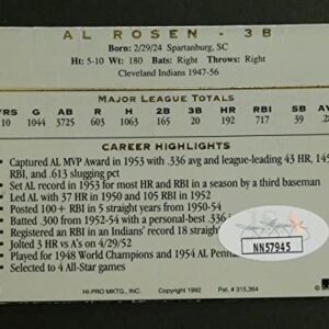 Al Rosen Signed Baseball Card with JSA COA