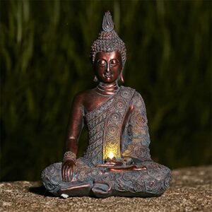 chrui solar outdoor buddha statue, 13 inch antique thai shakyamuni sitting statue resin- home & outdoor decor for garden, patio, deck, porch – yard art decoration