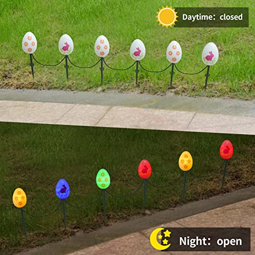 LOGUIDE 32ft Solar Easter Egg Lights String with Stake,15 Light up Led Easter Eggs for Garden/Yard, Easter Outdoor Decorative Lights Waterproof for Path/Lawn