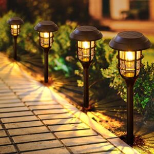 letmy solar pathway lights outdoor, 8 pack bright solar lights outdoor, ip66 waterproof auto on/off solar garden lights solar powered landscape lighting for yard patio walkway driveway pathway – black