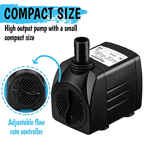 550GPH Submersible Water Pump (2000L/hr, 30W) - Ultra Quiet Pond Pump - Outdoor Fountain Pump with 7.2ft Vertical Lift - Aquarium Pump with 3 Nozzles, 6.56ft Power Cord - Compact Fish Tank Pump