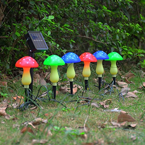 Viewpick Outdoor Solar Mushroom Lights LED Solar Garden Decor Stake Lights, 8 Lighting Modes Solar Yard Ornament Lights, Outdoor Waterproof Solar Lights for Outside Decorations (1 Pack 6 Mushrooms)