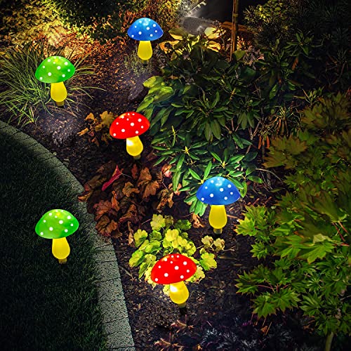 Viewpick Outdoor Solar Mushroom Lights LED Solar Garden Decor Stake Lights, 8 Lighting Modes Solar Yard Ornament Lights, Outdoor Waterproof Solar Lights for Outside Decorations (1 Pack 6 Mushrooms)