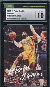 lebron james 2019 panini chronicles luminance card #162 graded csg 10