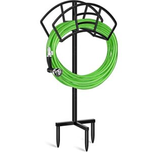 tomcare garden hose holder thick metal water hose holder hose stand detachable hose reel freestanding garden hose storage hose hanger decorative gardening gifts hose holders for outside garden, black